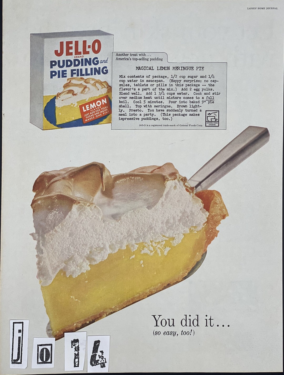 1959 Jello Pudding Advertisement 10x13 Inches Mid Century Ad for Lemon ...