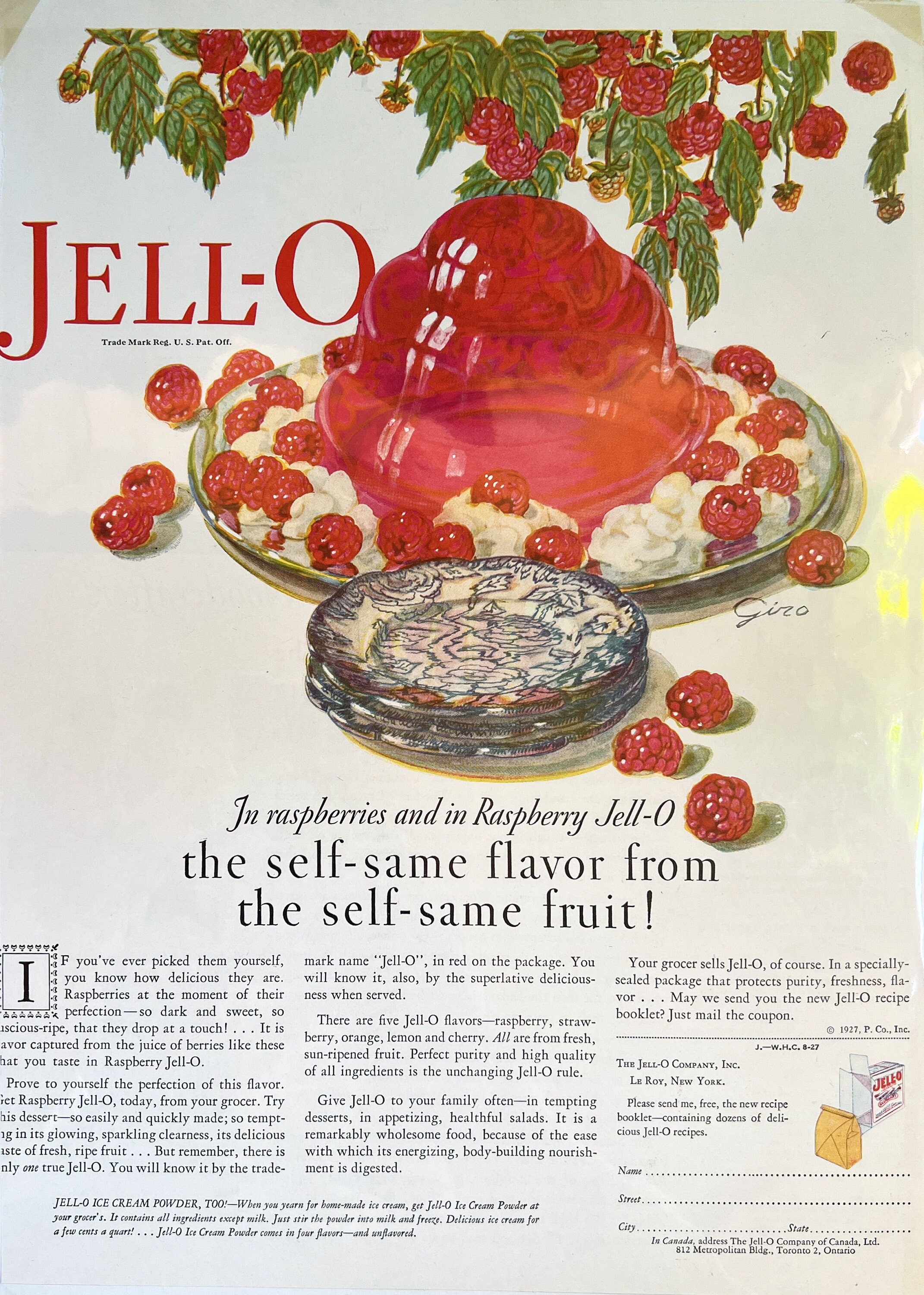 1927 Raspberry Jello Advertisement - 10x13 Inches Vintage Food Ad, Food ...