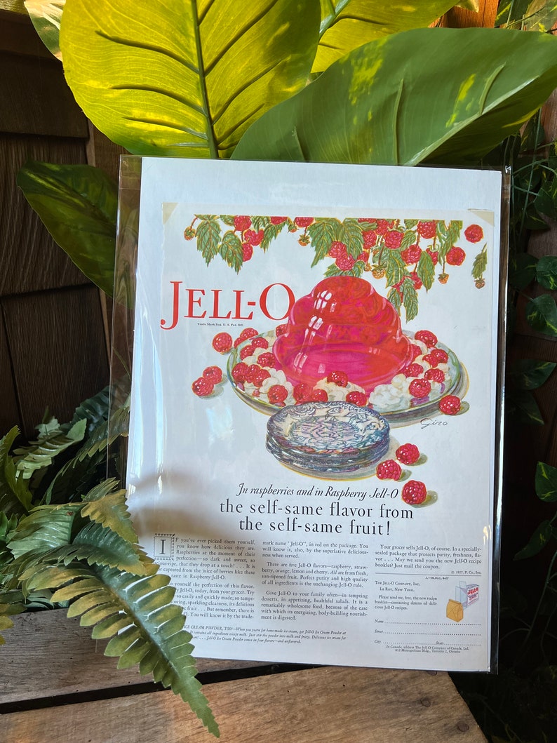 1927 Raspberry Jello Advertisement - 10x13 Inches Vintage Food Ad, Food ...