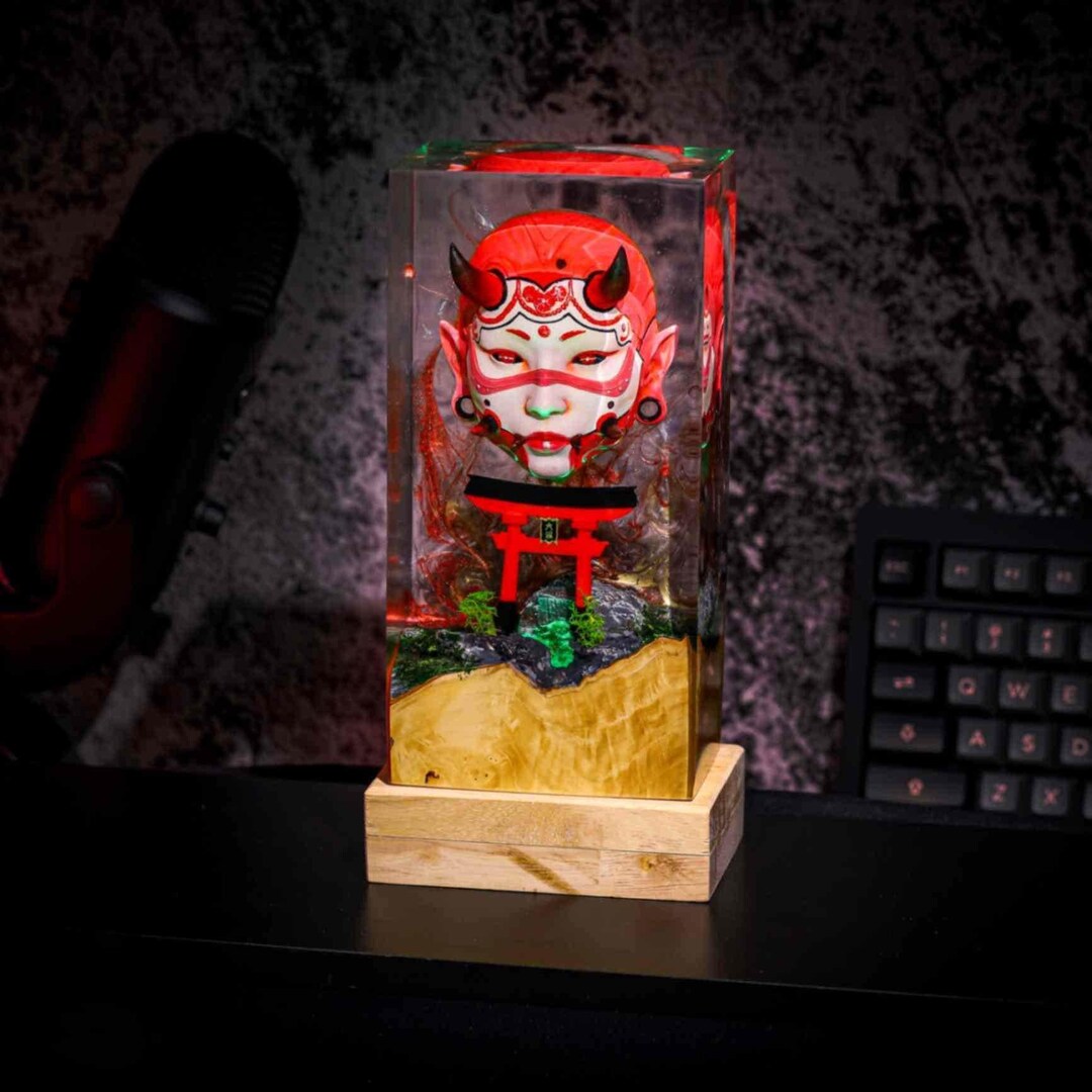 Honari Hannya - Devil Mask Epoxy Night Light, Traditional Japanese Art ...
