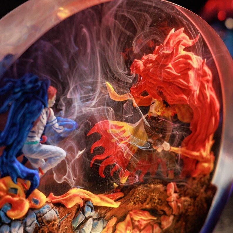 Rengoku Vs Akaza Demon Slayer Epoxy Resin Lamp, Kimetsu No Yaiba Anime ...