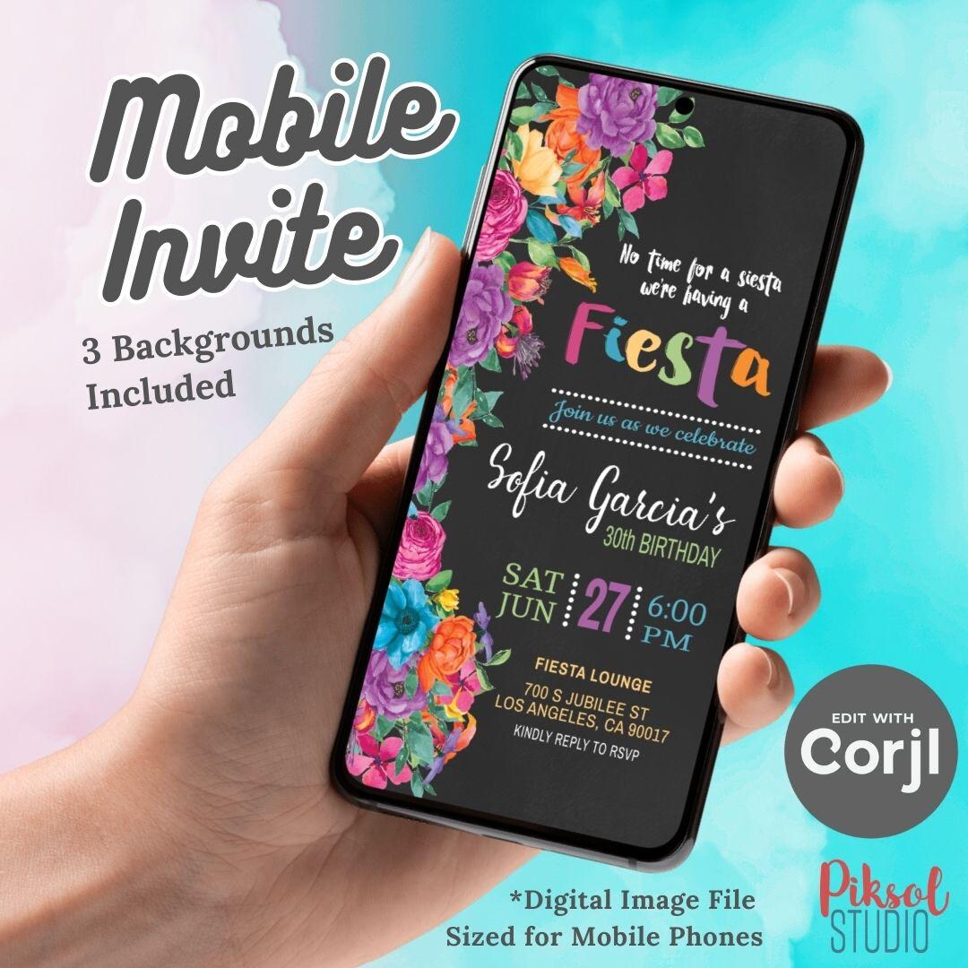 Fiesta Mobile Phone Invitation - Birthday - Black, Gold, & White ...