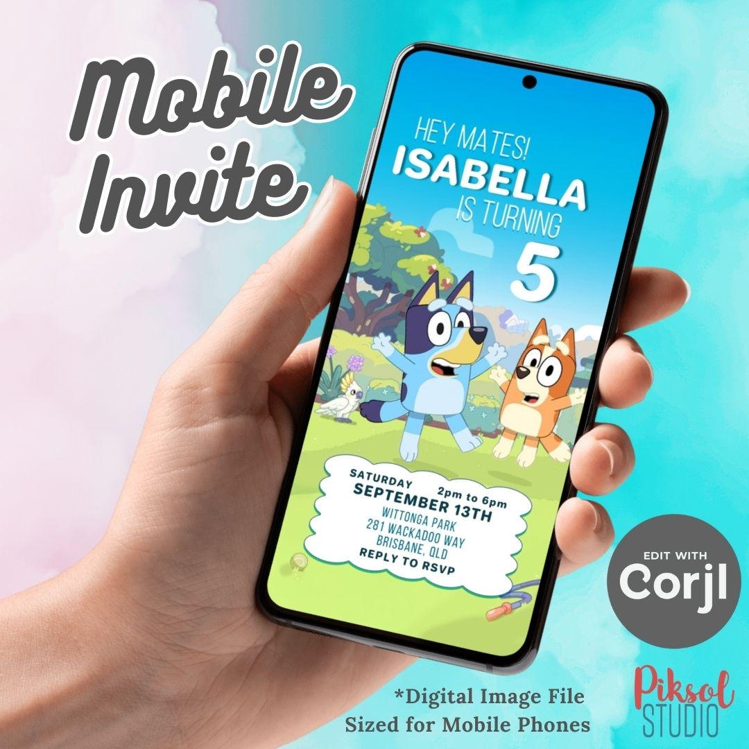 Bluey Birthday Phone Mobile Invitation - Editable Template for Instant ...