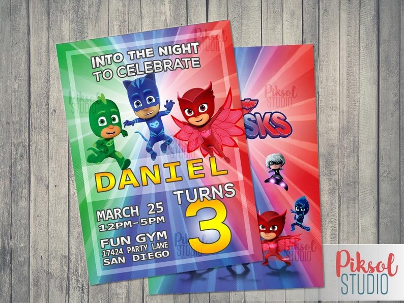 Invitación PJ Masks, 5x7 o 4x6, invitación digital de cumpleaños PJ ...