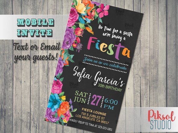 Fiesta Mobile Phone Invitation Birthday Editable Template - Etsy