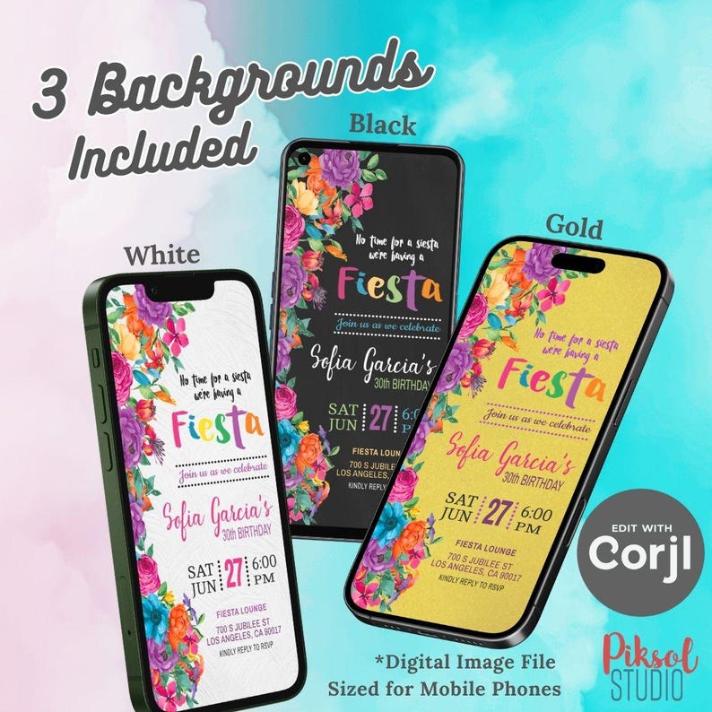 Fiesta Mobile Phone Invitation - Birthday - Black, Gold, & White ...