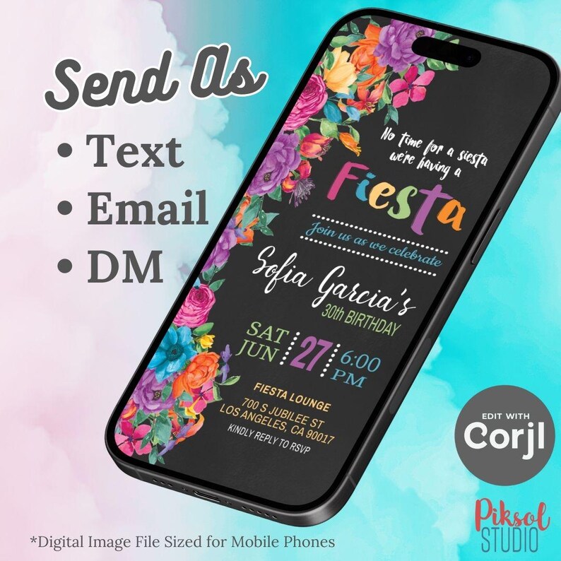 Fiesta Mobile Phone Invitation - Birthday - Black, Gold, & White ...