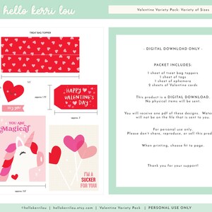 Valentine Variety Pack - Treat Bag Toppers, Treat Bag Tags, Ephemera ...