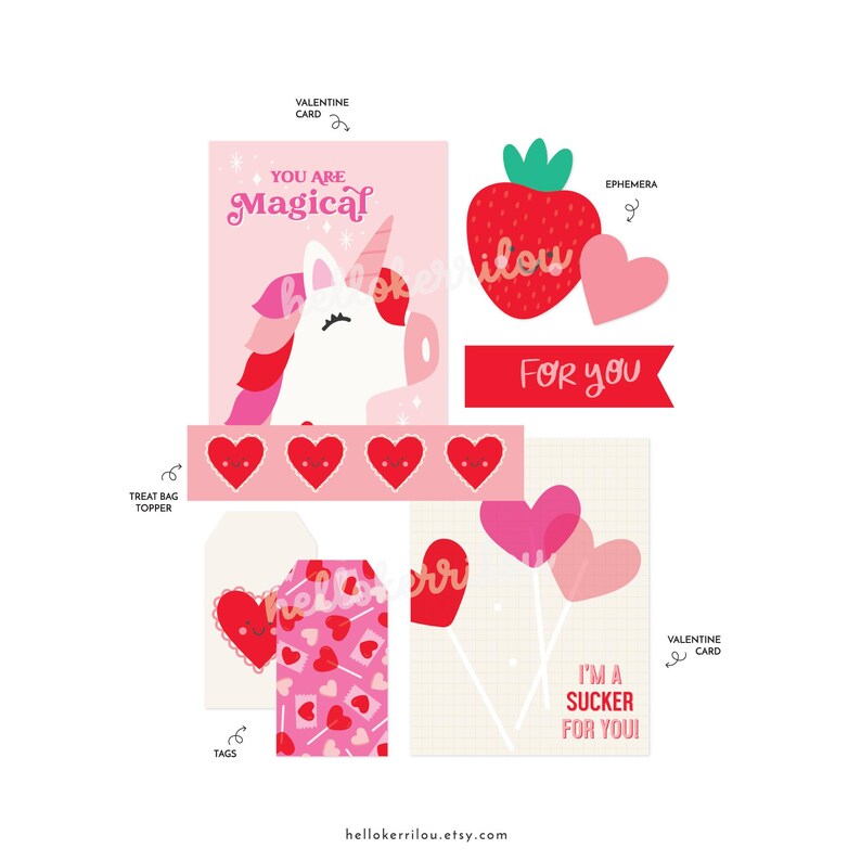 Valentine Variety Pack - Treat Bag Toppers, Treat Bag Tags, Ephemera ...