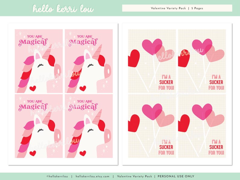 Valentine Variety Pack - Treat Bag Toppers, Treat Bag Tags, Ephemera ...