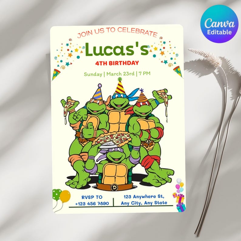Editable Ninja Turtles Birthday Invitation, Teenage Mutant Ninja Party ...