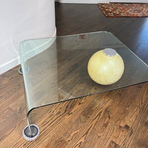 Modern Waterfall Curved Glass Coffee Table Balanced on Marble Faux ...