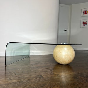 Modern Waterfall Curved Glass Coffee Table Balanced on Marble Faux ...