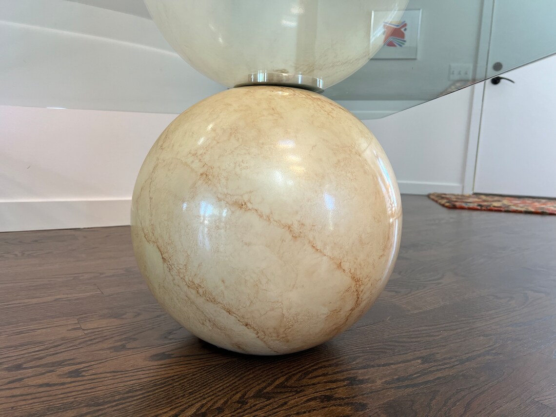 Modern Waterfall Curved Glass Coffee Table Balanced on Marble Faux ...