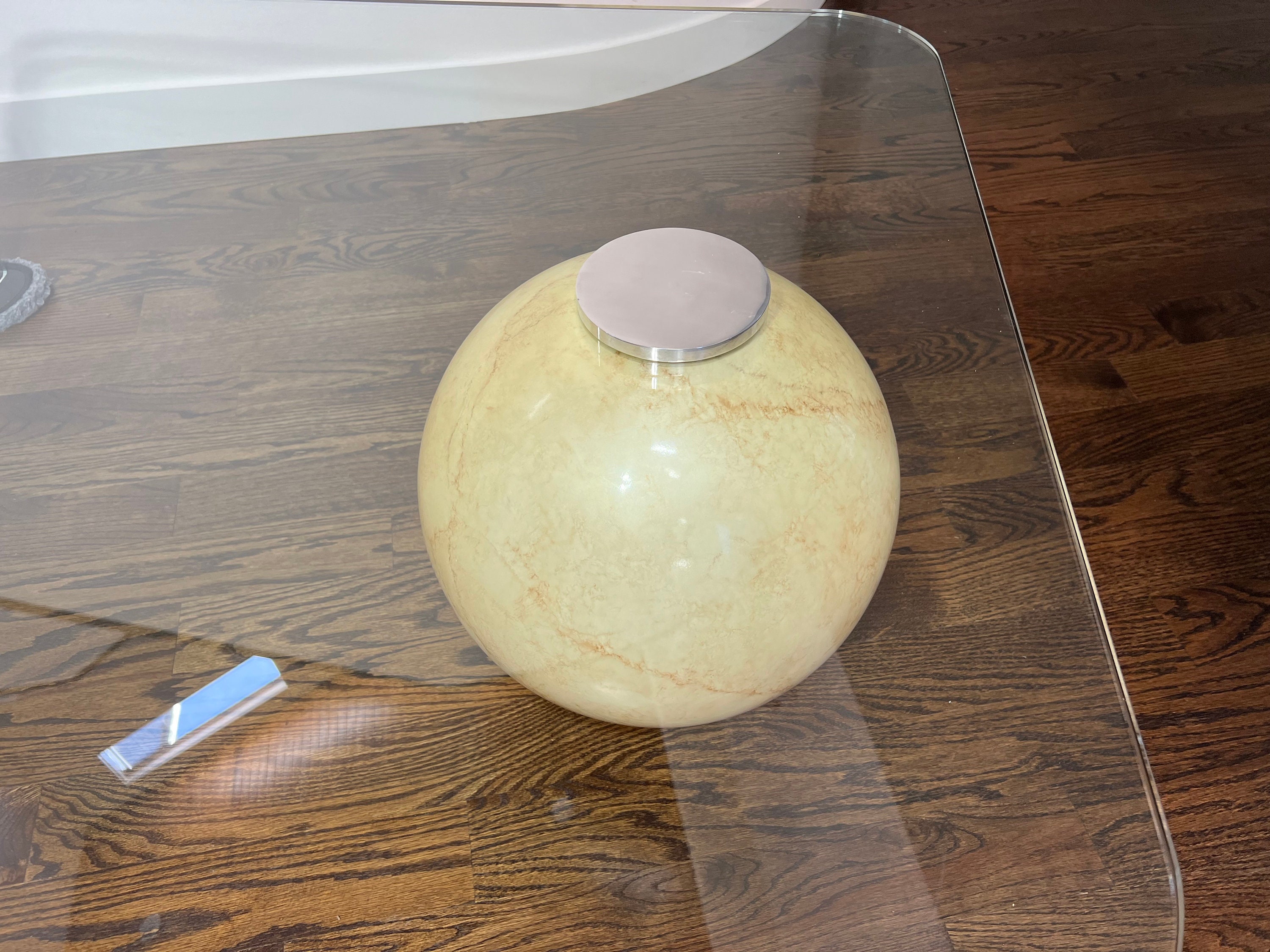 Modern Waterfall Curved Glass Coffee Table Balanced on Marble Faux ...