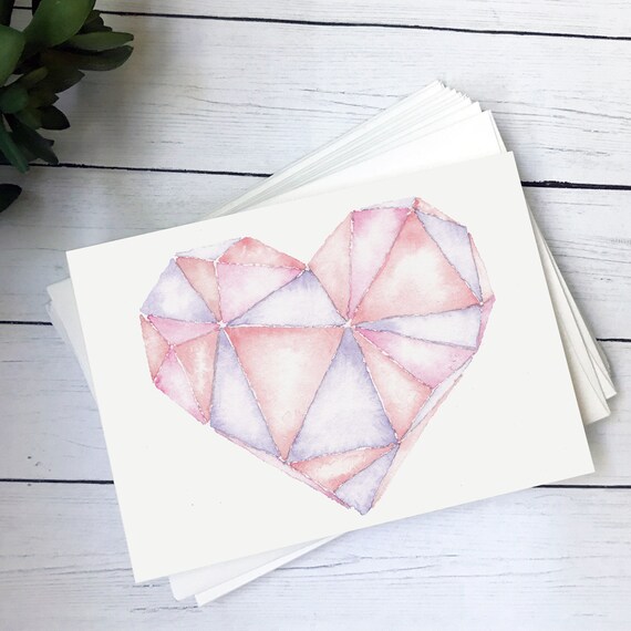 Pink Watercolor Heart Card Heart Watercolor Notecard Blank | Etsy