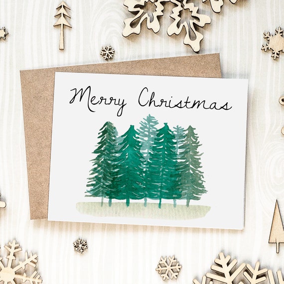 Greeting Cards Set of 6 Christmas Cards Embossed Cards Trees Blank ...