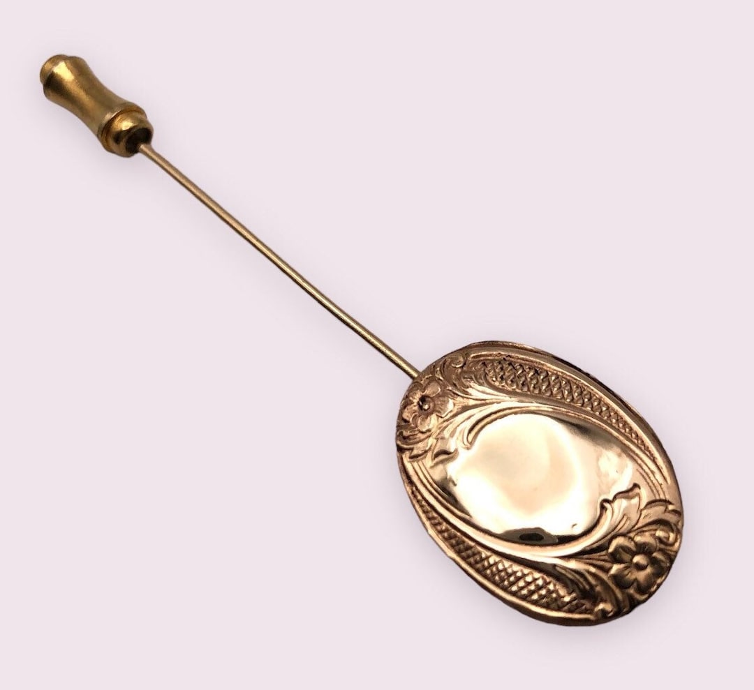 Vintage 14K Gold Stick Pin, Vintage Gold Pins, Oval Floral Engraved 14 ...