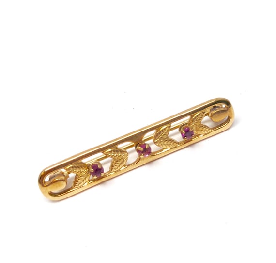 Vintage 14K gold pin, vintage gold pin, rectangle lea… - Gem