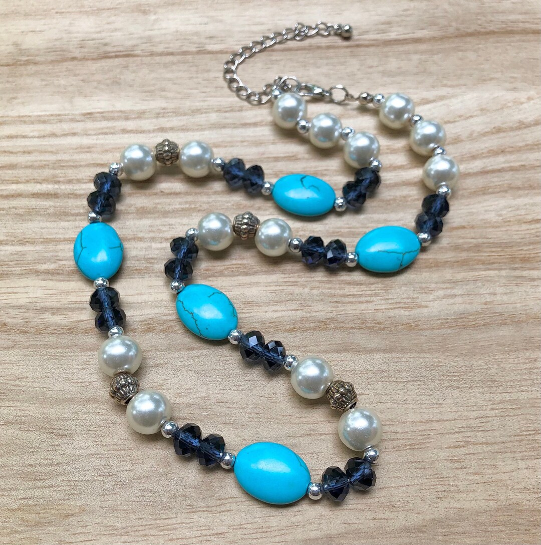 Blue Turquoise Necklace, Blue Turquoise Jewelry, Blue Turquoise White ...