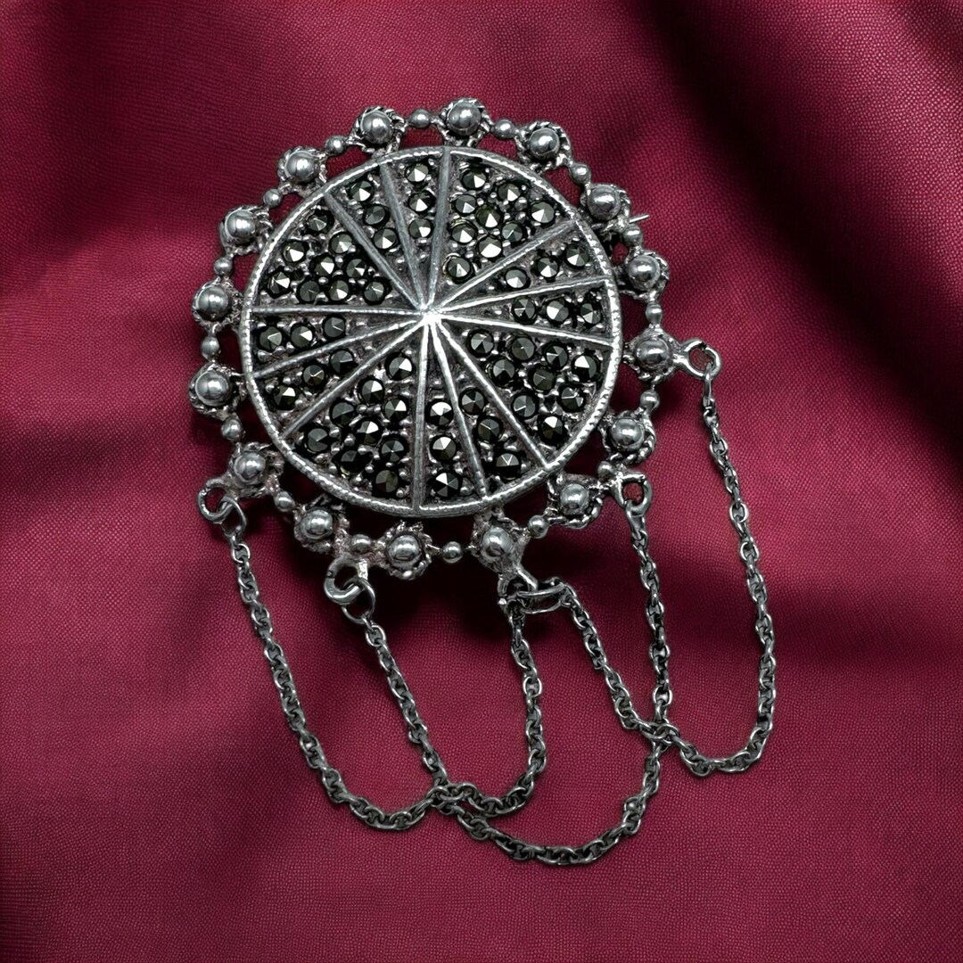 Judith Jack Vintage Round Pin/brooch, Sterling Silver Marcasite Stone ...