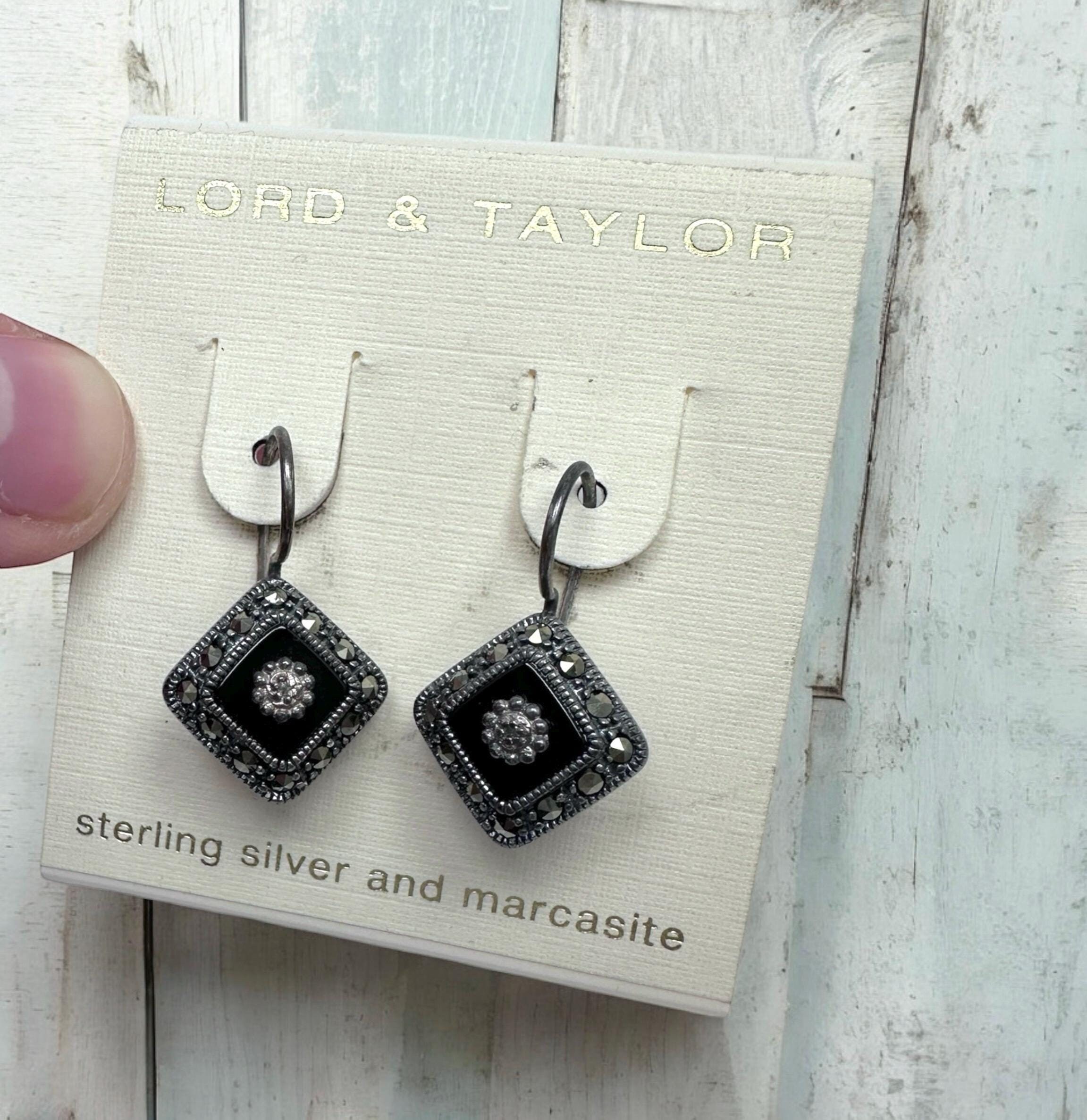 Vintage Lord Taylor 1980 s Art Deco Earrings Marcasite Black Onyx Gemstone Sterling Silver Jewelry Valentines Day Gift Idea for Her Etsy