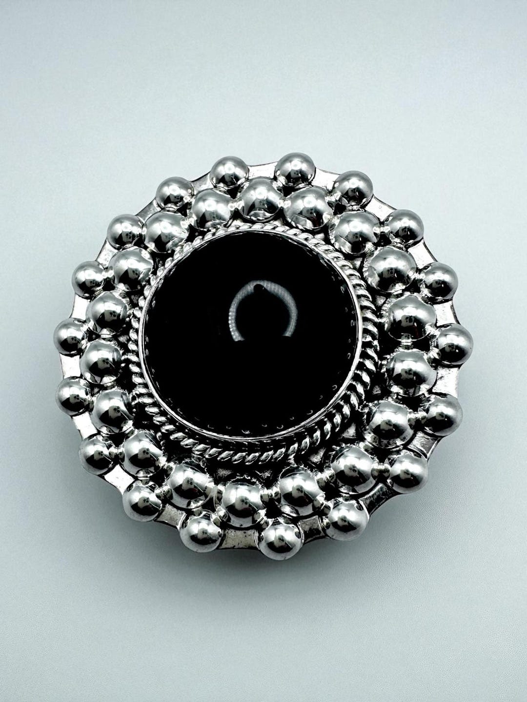 TAXCO Onyx 925 Vintage Pin/pendant, Round Circle Brooch, Sterling ...