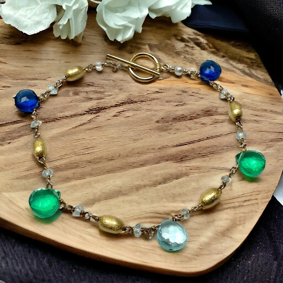 Colorful Gemstone Link Bracelet Sterling Silver/gold Plated, Gems Link ...