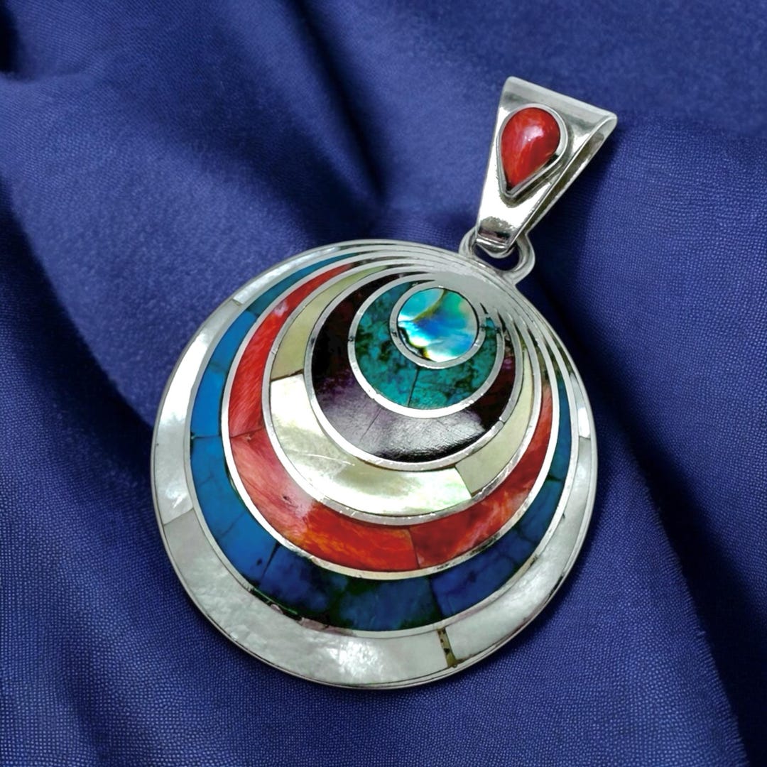 Vintage Mosaic 7 Chakra Pendant 950, Sterling Silver Multi Gemstone ...