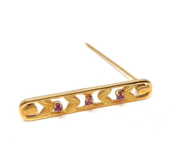 Vintage 14K gold pin, vintage gold pin, rectangle lea… - Gem