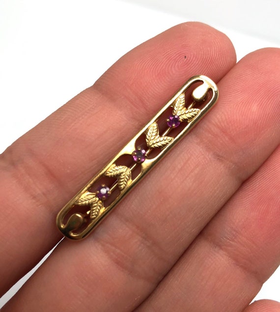 Vintage 14K gold pin, vintage gold pin, rectangle lea… - Gem