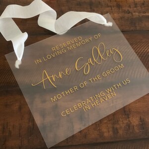 Frosted Acrylic Reserved in Loving Memory of Sign Reserved Seat Sign ...