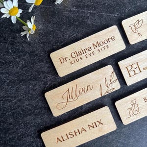 Custom Engraved Wood Name Tag: Magnetic Business Badge - Etsy
