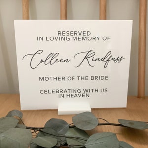 White Acrylic Reserved in Loving Memory of Sign | Reserved Seat Sign ...
