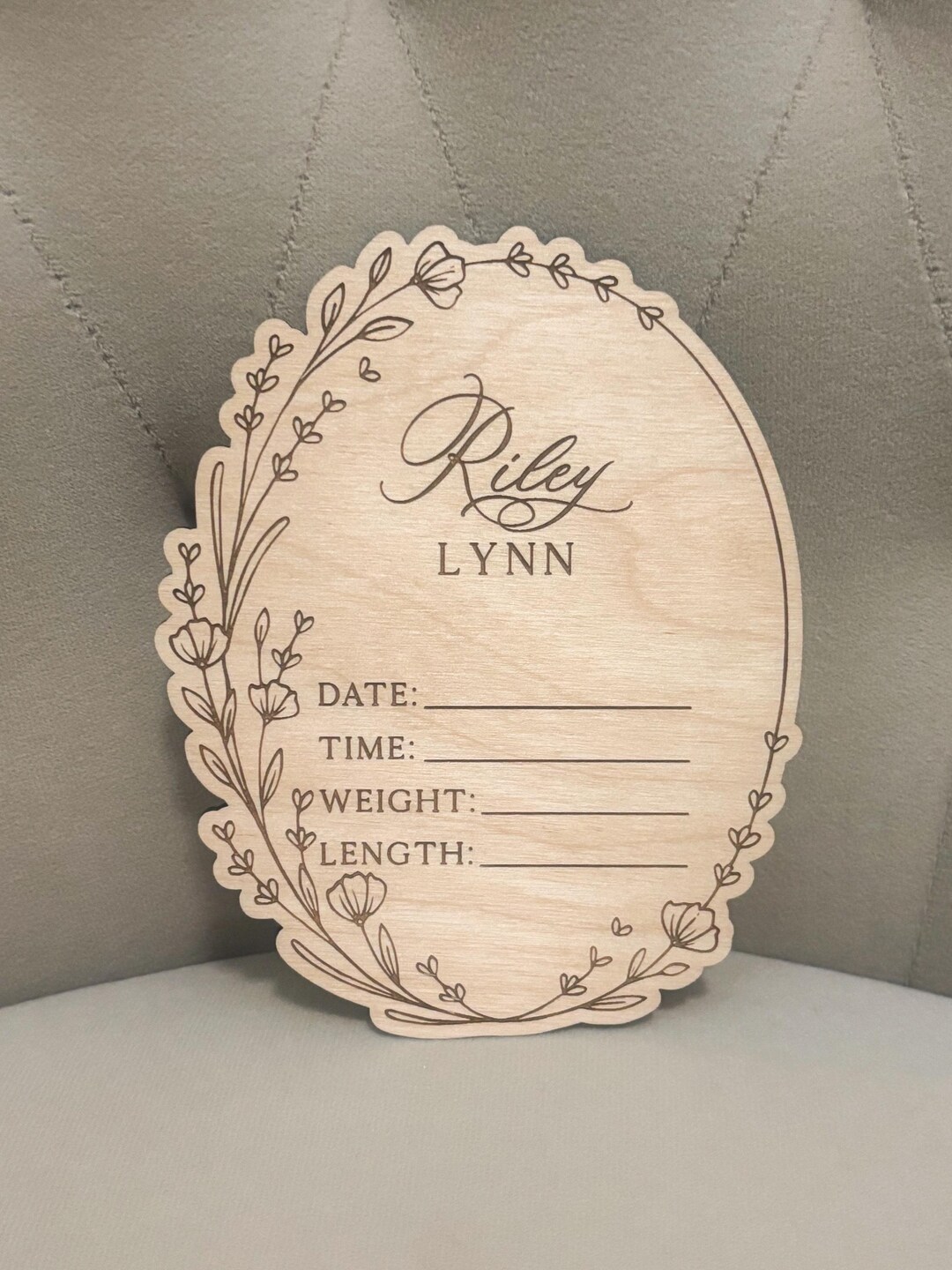 Oval Baby Name Announcement Sign | Wooden Birth Stats Sign - Etsy