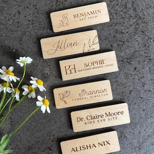 Custom Engraved Wood Name Tag: Magnetic Business Badge - Etsy