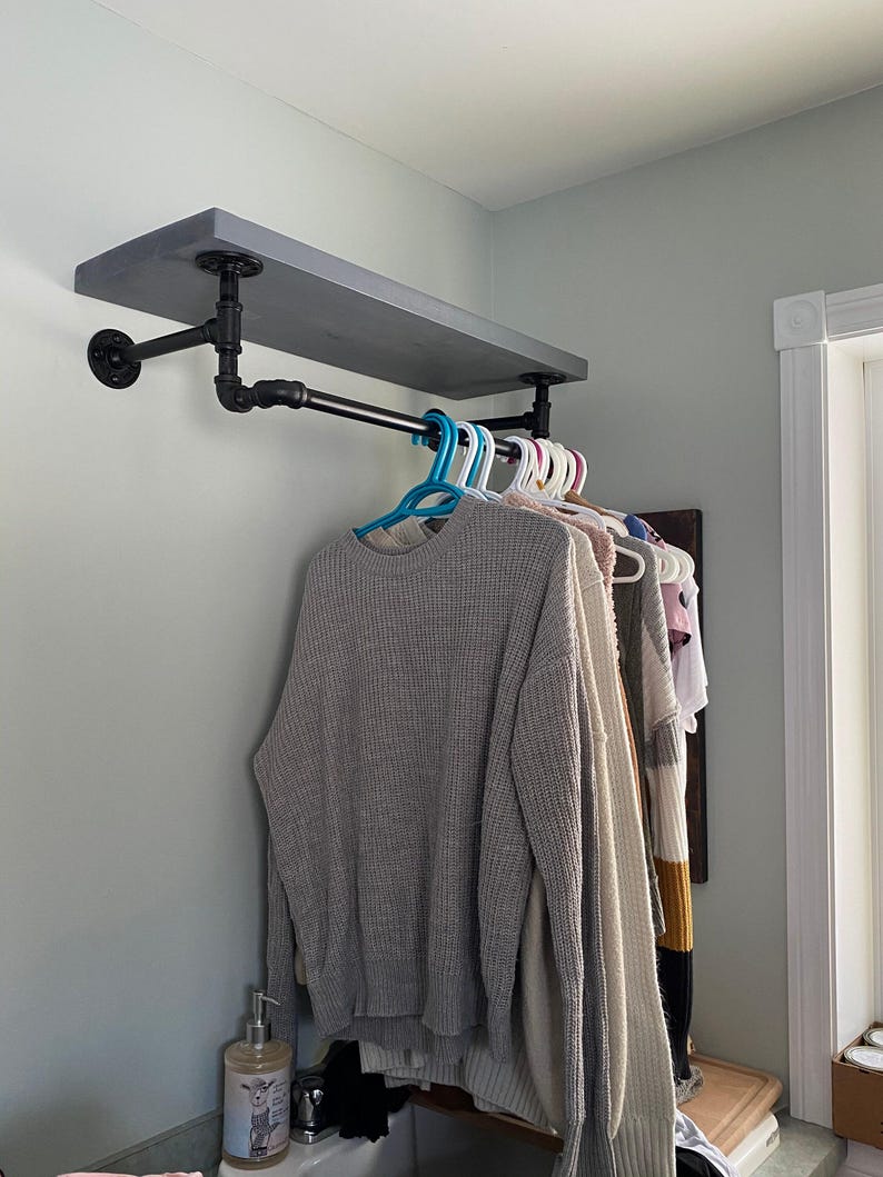 Industrial Pipe Clothes Rack With Pine Shelf – Retro Style - Etsy