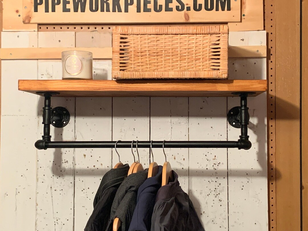 Industrial Pipe Clothes Rack With Pine Shelf – Retro Style - Etsy