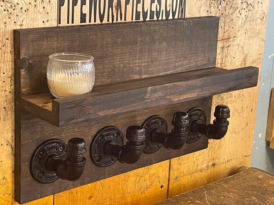Industrial Coat Rack With Shelf: Knotty Pine Wall Mount - Etsy