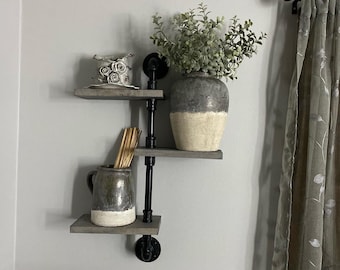 Antique Handmade Folk Art Spool Corner Shelf Wall Hung 3 Tier Display ...