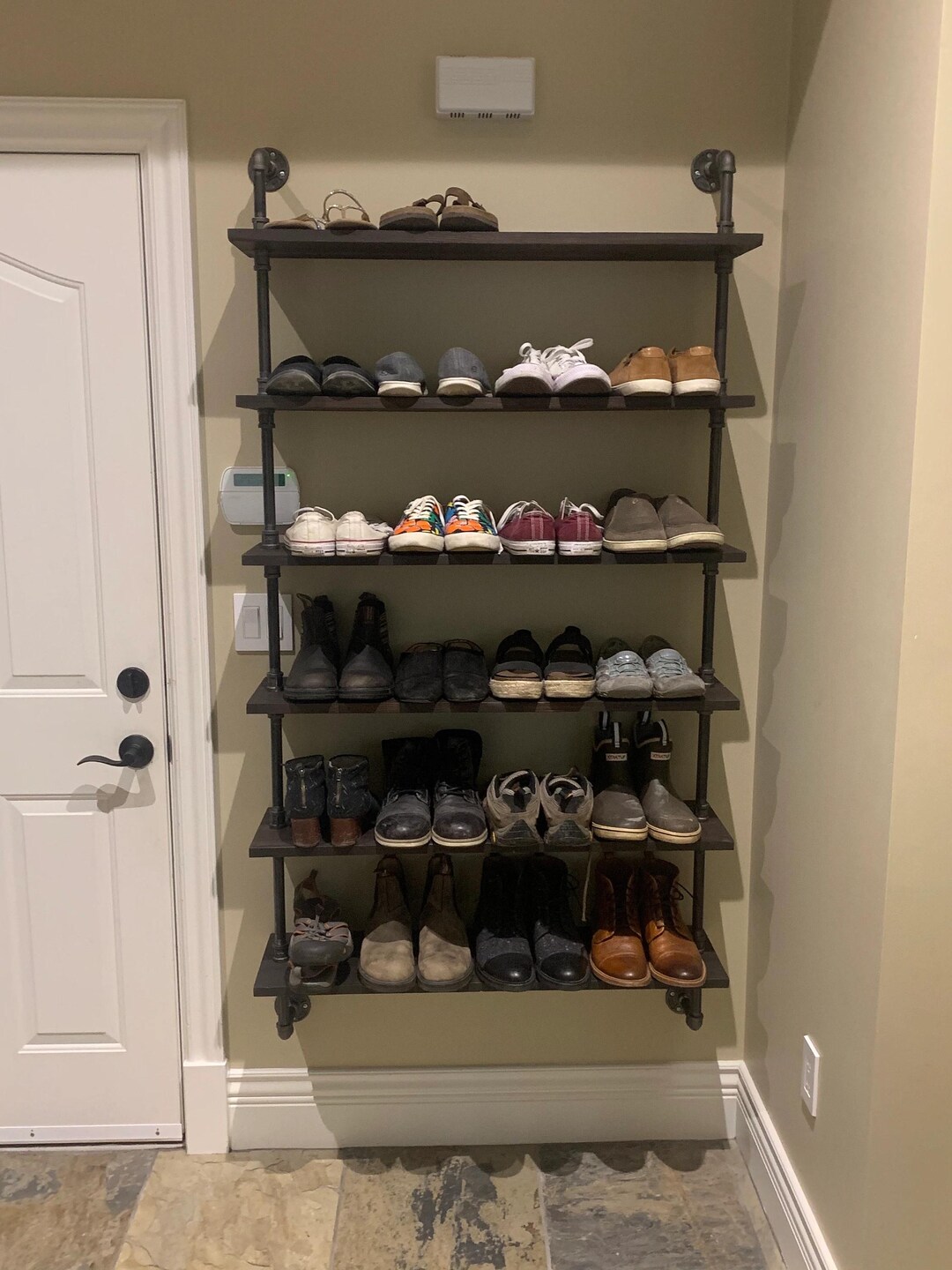 Wall Mount Shoe Rack – Industrial Pipe, Knotty Pine Wood - Etsy