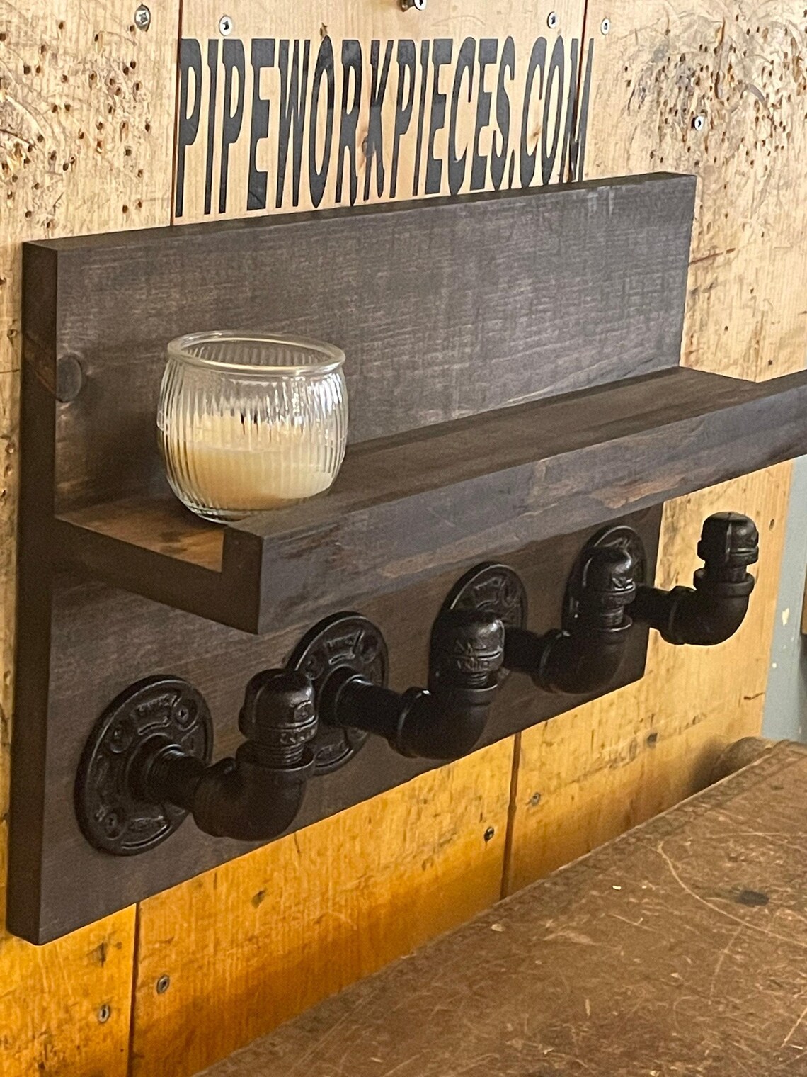 Industrial Coat Rack With Shelf: Knotty Pine Wall Mount - Etsy