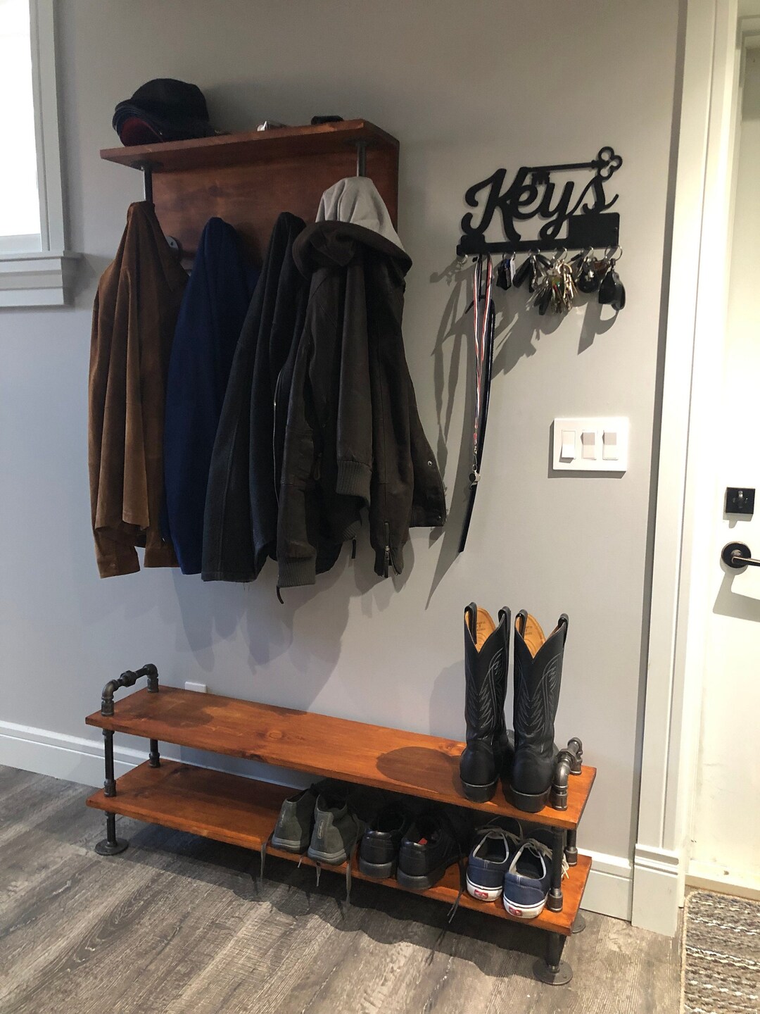 Steampunk Style Shoe Rack With Union Style Handles , Entryway Organizer ...