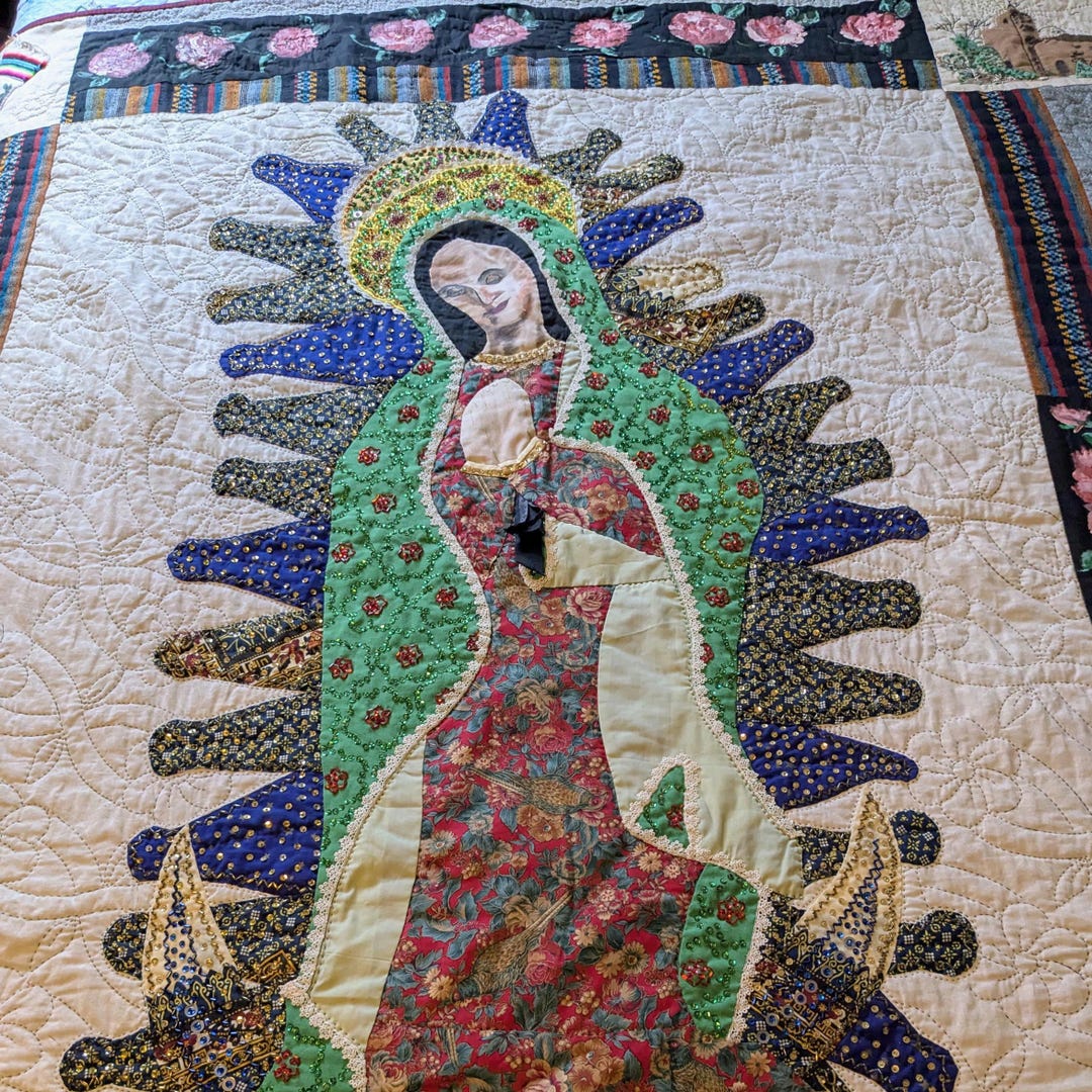 Mexican Art Quilt Hand Sewn Virgin Mary Quilt Virgin De Quadalupe Quilt ...