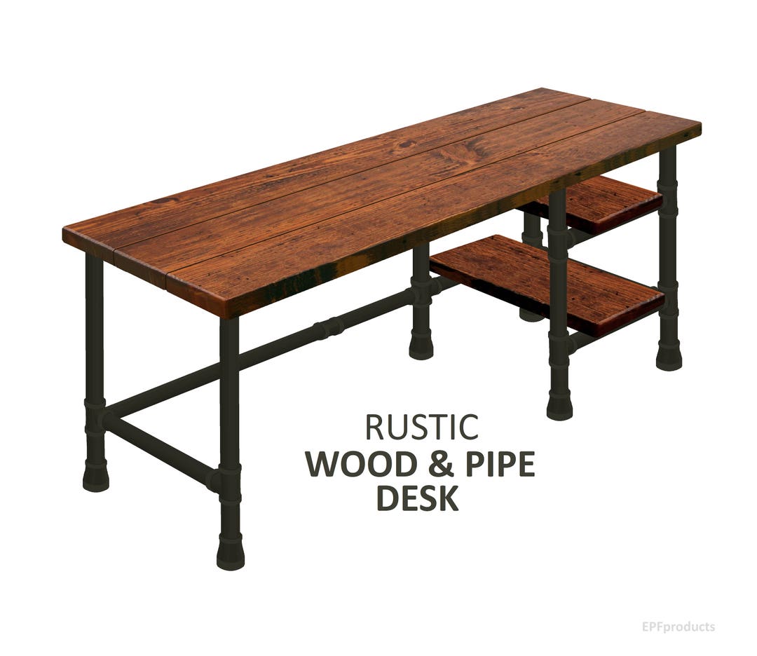 Industrial Desk With Shelves Pipe Desk Industrial Pipe Desk - Etsy