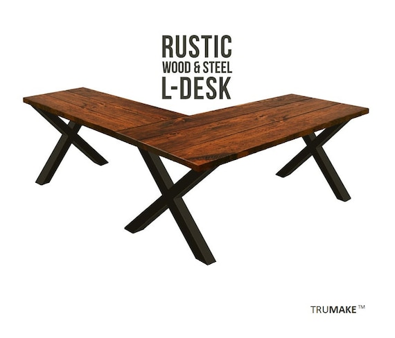 X-Leg L-Desk Wood Steel L-Shaped DeskComputer Desk Home | Etsy