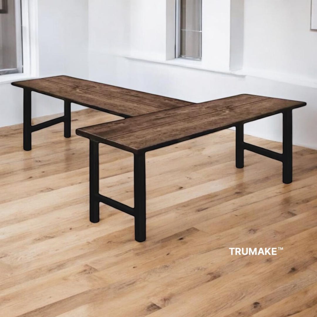 T-SHAPED DESK Wood Rustic Desk | Large Desk Steel T Shaped Desk, Home ...