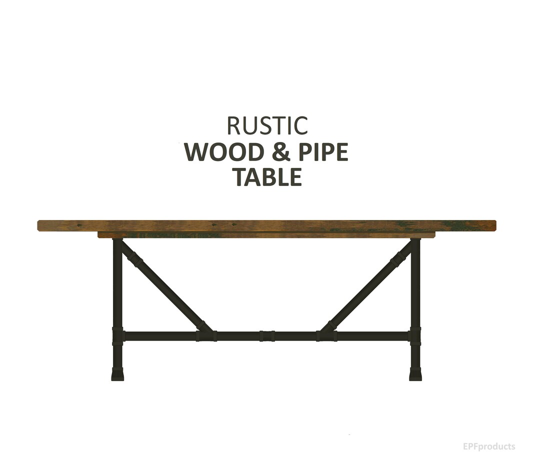 Rustic Wood & Pipe Table, Rustic Pipe Trestle Table, Farmhouse Table ...