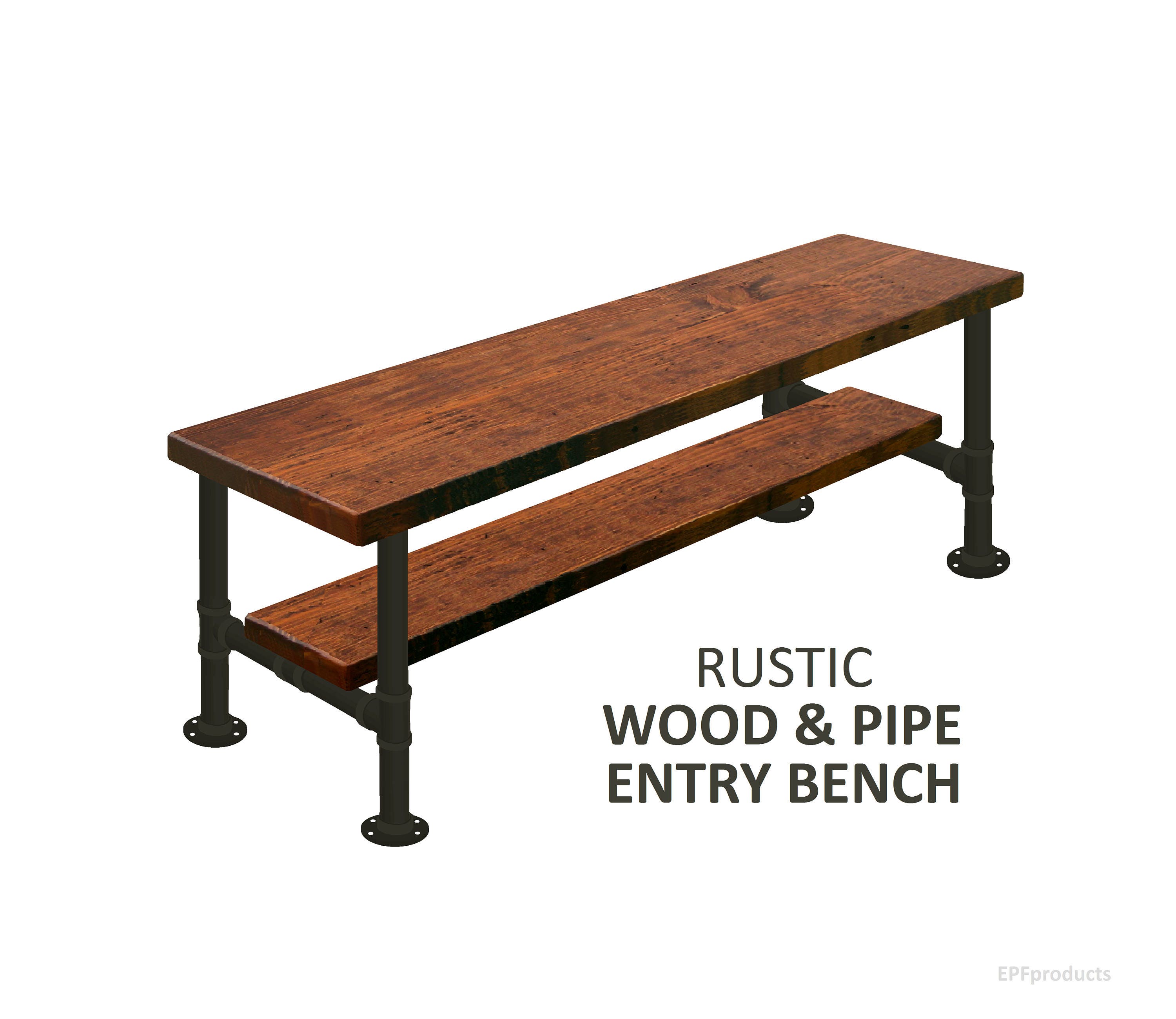 Entry Bench, Rustic Wood & Pipe Entry Bench, Industrial Bench, Urban ...