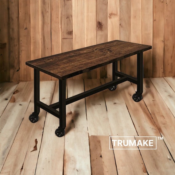 Rustic Bar Table With Locking Caster Wheels. Mobile Bar Table. Solid Wood and Steel. Pub Table. Counter Table. Modern Industrial Table Etsy
